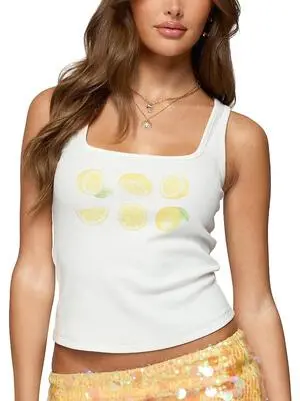 EDIKTED Ribbed Tank Top - White
