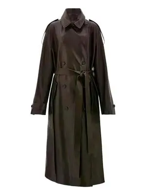 FERRAGAMO Belted Leather Trench Coat - Brown