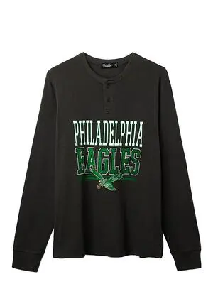 Junk Food Clothing Nfl Philadelphia Eagles Long Sleeve Henley Tee - Vintage Black