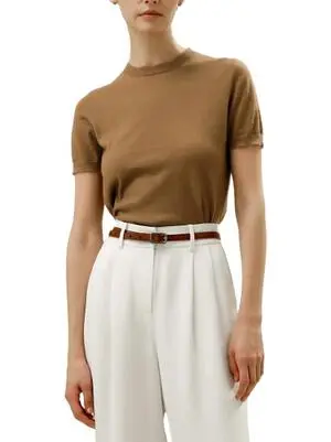 Lilysilk Cashmere Crew Neck Top - Toffee