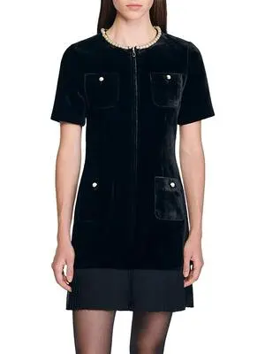 Sandro Short Velvet Dress - Black