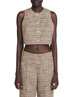 Sandro Tweed Crop Top - Brown