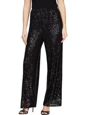 Alex Evenings Sequin Straight Leg Pants - Black