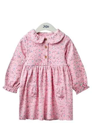JOJO MAMAN BEBE Mouse Tea Party Ruffle Long Sleeve Cotton Dress - Pink