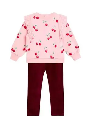 JOJO MAMAN BEBE Cherry Print Cotton Sweatshirt And Leggings Set - Pink
