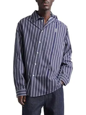 Jacquemus La Chemise Cuadro Asymmetric Button-up Shirt - Business Logo Stripes Navy