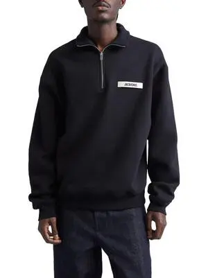 Jacquemus Le Camionneur Gros Grain Half Zip Fleece Sweatshirt - Black