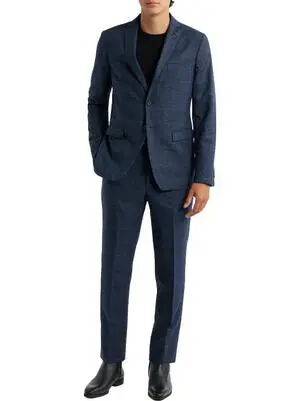 John Varvatos Varick Slim Fit Navy Glen Plaid Wool & Cotton Suit - Blue