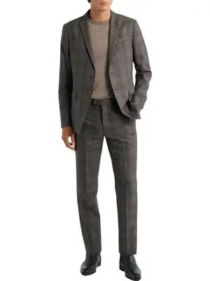John Varvatos Varick Slim Fit Glen Check Wool Blend Suit - Brown
