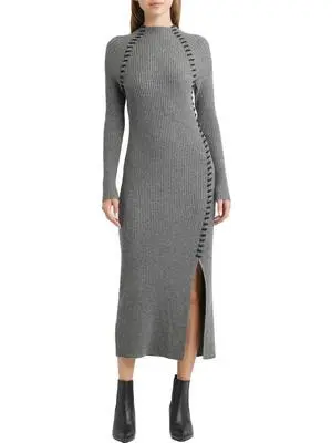Rails Imara Long Sleeve Rib Wool Blend Sweater Dress - Charcoal
