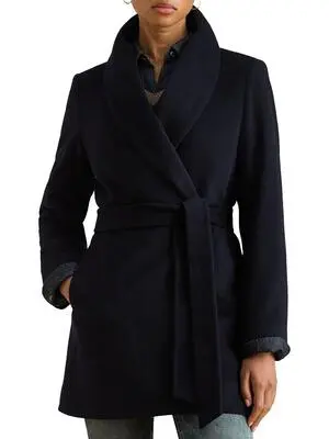 Ralph Lauren Wool Blend Wrap Coat Regal Navy