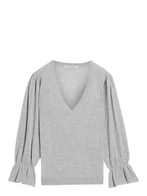 Autumn Cashmere Ruffled Cashmere Sweater - Light Gray