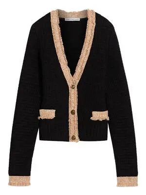 Autumn Cashmere Fringed Cotton Cardigan - Black