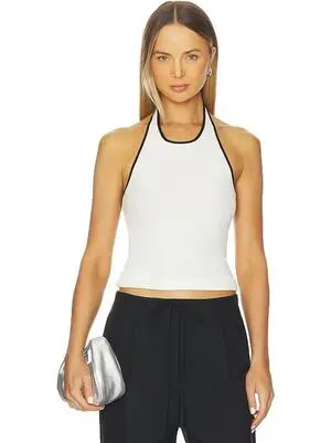 ST. AGNI Fine Line Halter Top - Off White & Black