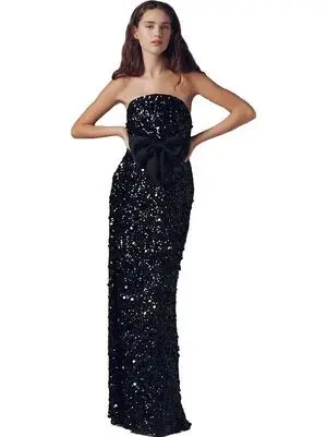 Mac Duggal Strapless Textured Column Maxi Dress - Black