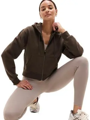 Athleta Forever Fleece Full Zip Sweatshirt - Truffle