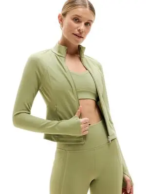 Athleta Salutation Pop Stitch Crop Jacket - Eucalyptus/bone