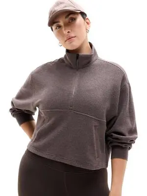 Athleta Tranquil Waffle Half-zip Sweatshirt - Chocolate Heather