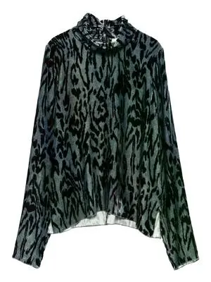 FORTE_FORTE Animal-print Turtleneck Top - Blue