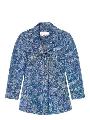 GANNI Floral-print Denim Jacket - Blue