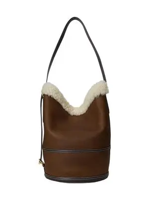 Ralph Lauren Bellport Shearling Sling Bucket Bag - Luggage/cream