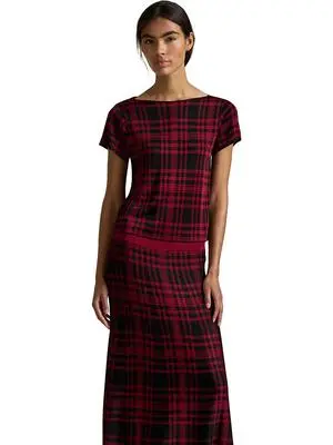 Ralph Lauren Plaid Sweater Knit Skirt - Polo Black/fireside Red
