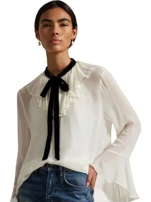 Ralph Lauren Tie-neck Georgette Shirt - Warm White