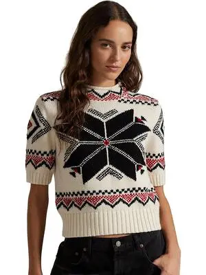 Ralph Lauren Intarsia Knit Snowflake Mockneck Sweater - Authentic Cream Multi