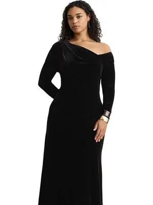 Ralph Lauren Velvet Asymmetrical Gown - Black Velvet