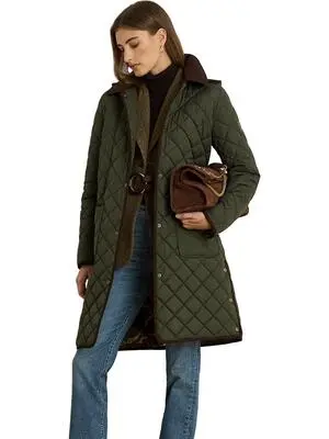 Ralph Lauren Corduroy-trim Diamond-quilted Coat - Litchfield Loden