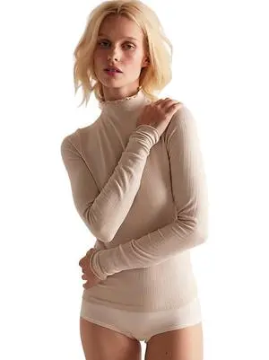 Free People Seamless Modal Mock Neck Top - Morning Oat