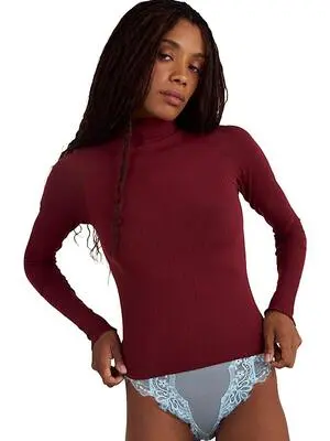 Free People Seamless Modal Mock Neck Top - Spiced Apple