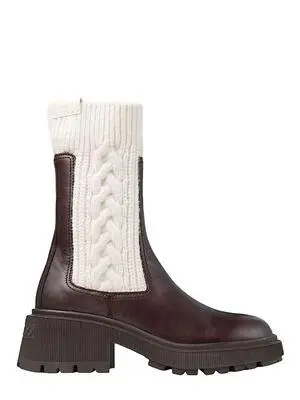 JIMMY CHOO Tamia Knitted And Leather Ankle Boots - Chocolate/latte