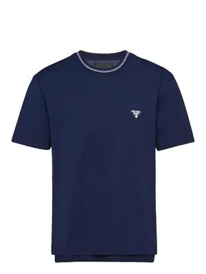 Prada Embroidered Logo T-shirt - Navy Blue/white
