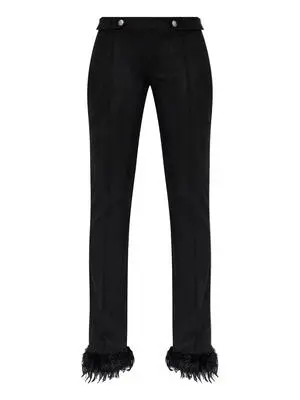 MISBHV Faux Suede Trousers With Feather Detail - Black