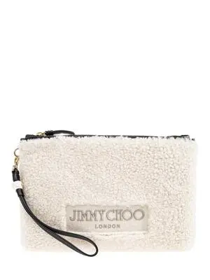 JIMMY CHOO Shearling And Leather Clutch Cream