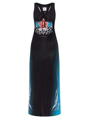 Casablanca Printed Strappy Midi Dress - Black