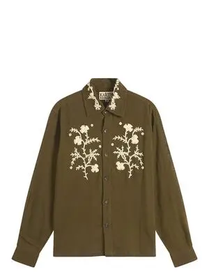 KARTIK RESEARCH Embroidered Western Shirt - Olive/ecru