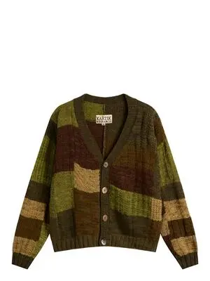 KARTIK RESEARCH Patchwork Wool Cardigan - Olive/brown/moss