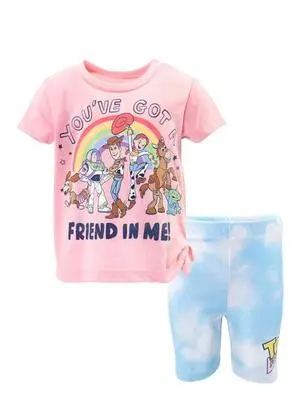Disney Graphic T-shirt & Bike Shorts Set - Toy Story Pink
