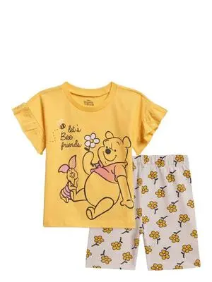 Disney Graphic T-shirt & Bike Shorts Set - Winnie The Pooh Yellow