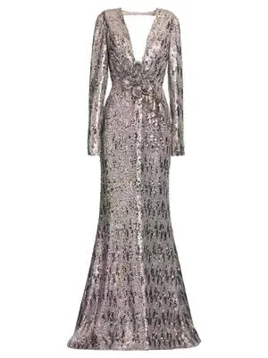 Elie Saab Sequin-embellished Open-back Maxi Dress - Grey