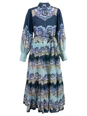 ALEMAIS Madalena Floral Tiered Midi Shirt Dress