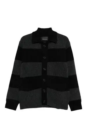 ROBERTO COLLINA Striped Shirt Jacket - Black
