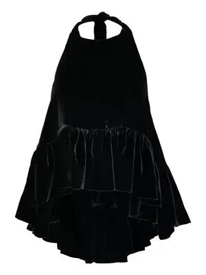 AZLEE Winston Ruffled Velvet Top - Black