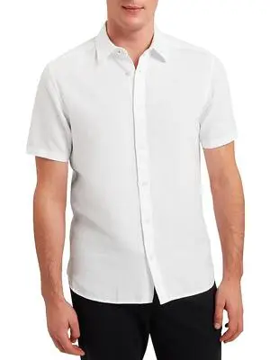 Ted Baker London Short Sleeve Regular Fit Linen Blend Shirt - White