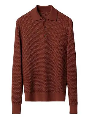 Eton Relaxed Fit Popcorn Stitch Merino Wool Polo Sweater - Red