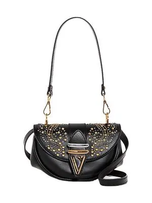 Versace Virtus Embellished Leather Shoulder Bag Black