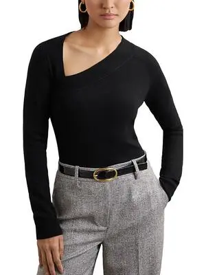 REISS Asymmetric Long Sleeve Top - Black