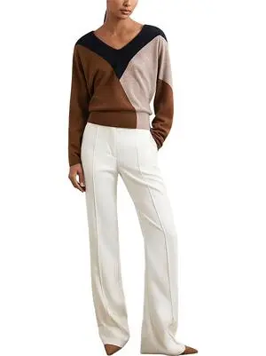 REISS V-neck Color Blocked Sweater - Toffee Brown